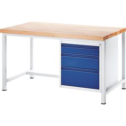 Rau Werkbank, Gestellbauweise, 3 Schubladen Größe L je 1 x 120/180/240 mm hoch, Tiefe 900 mm, Breite 1500 mm