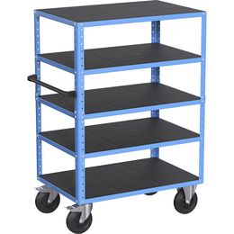 eurokraft pro Etagenwagen CustomLine, 4-seitig offen, 5 Etagen, lichtblau RAL 5012, Vollgummi