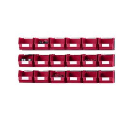Einhängeschienen-Set mit Sichtlagerkästen, 3 Schienen, 18 Kästen, rot kaiserkraft