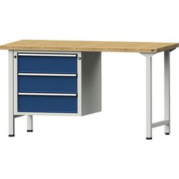 ANKE Werkbank, Gestellbauweise Serie V, 3 Schubladen, Breite 1500 mm, Buche massiv