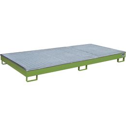 eurokraft pro Regal-Bodenwanne mit PE-Einsatz, mit Rost, 240 l, LxBxH 2665 x 1315 x 210 mm, grün