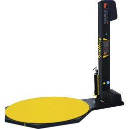 ratioform Palettenwickler OneWrap, mit rundem Drehteller, Palettenhöhe 2100 mm, Drehteller Ø 1500 mm, mit 30/60/90 % angetrieb. Vordehnung