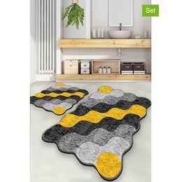 Colourful Cotton 2er-Set: Badvorleger "Circle" in Anthrazit/ Grau/ Gelb - 82% | Heimtextilien-badematten
