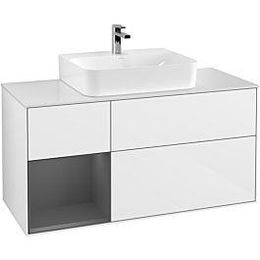 Villeroy & Boch Villeroy und Boch Finion Waschtischunterschrank F161GKGF 120cm, Abdeckplatte white matt, Regal links Anthracite matt, Glossy white lacquer