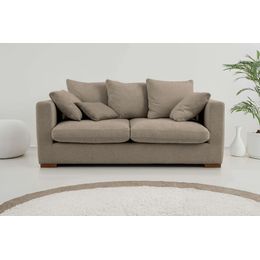 2,5-Sitzer Home Affaire "Coray", braun, B:220cm H:80cm T:113cm, 100% PES, Sofas, extra weich und kuschelig, F&uuml;llung mit Federn und Daunen