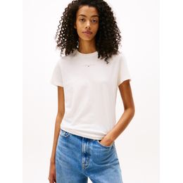 Kurzarmshirt Tommy Jeans "TJW REG LINEAR SS TEE", Damen, Gr. S (36), wei&szlig; (ancient wei&szlig;), Single Jersey, Obermaterial: 70% Baumwolle, 30% Viskose, unifarben, regular fit, Rundhals, Shirts