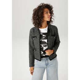 Aniston CASUAL Damen Kurzblazerschwarz, weiß, silberfarben, festlich, Gr. 36, Glanzfaden, meliert, Jersey, Obermaterial: 50% Baumwolle, 30%