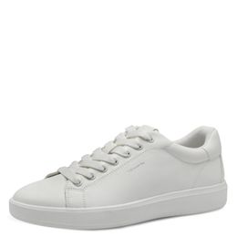 Tamaris Damen Plateausneaker, Gr. 42wei&szlig;, Lederimitat, unifarben, Schuhe, Freizeitschuh, Halbschuh, Schn&uuml;rer in veganer Verarbeitung