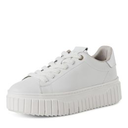 Plateausneaker Tamaris, Damen, Gr. 36, weiß kombiniert, Leder, unifarben mit Farbeinsatz, Sportlich, Schuhe, Freizeitschuh, Halbschuh, Schnürschuh mit Kontrastbesatz