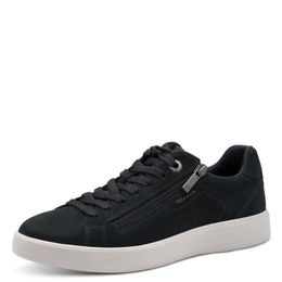 Plateausneaker Tamaris, Damen, Gr. 37, blau (navy), Lederimitat, Nubukleder, unifarben, Schuhe, Freizeitschuh, Halbschuh, Schnürschuh mit Ziernähten