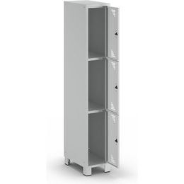 eurokraft pro 3er-Schließfachschrank Bremen, 1 Abteil, lichtgrau, Breite 300 mm, 3 Fächer