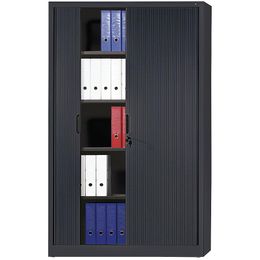 C+P Rollladenschrank mit Horizontal-Jalousie, HxBxT 1980 x 1200 x 420 mm, 4 Fachböden, 5 Ordnerhöhen, schwarzgrau