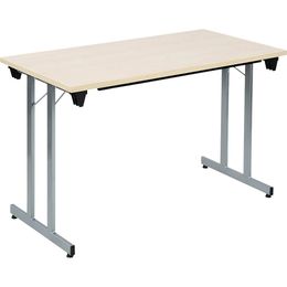 Klapptisch F25, BxT 1200 x 600 mm, Platte Ahorn-Dekor, Gestell alusilber kaiserkraft