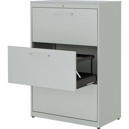 Mauser Hängeregistraturschrank, Kunststoffplatte, 3 Auszüge, 2-bahnig, mit Dämpfung, lichtgrau / lichtgrau / lichtgrau
