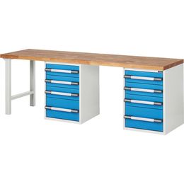 eurokraft pro Werkbank, Baukastensystem Serie 7000, 8 Schubladen, extrabreit, BxT 2500 x 700 mm