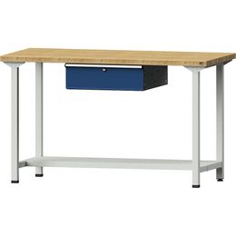 ANKE Werkbank, Gestellbauweise Serie V, 1 Schublade, 1 Ablageboden, Breite 1500 mm, Höhe 890 mm, Buchemassivplatte