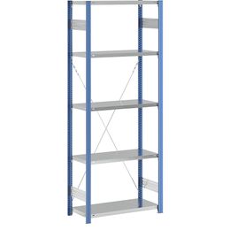 eurokraft pro Fachboden-Steckregal, blau / verzinkt, Regalhöhe 2350 mm, Fachbodenbreite 965 mm, Grundregal, Fachbodentiefe 450 mm