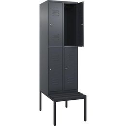C+P Doppelstock-Spind Classic PLUS Sitzbank, 2 Abteile, grau, B 600 mm, Zylinderschloss, untergebaut, Kunststoff