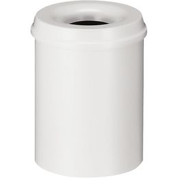 Sicherheits-Papierkorb, Stahl, selbstlöschend, Volumen 15 l, HxØ 360 x 255 mm, Korpus weiß / Löschkopf weiß kaiserkraft
