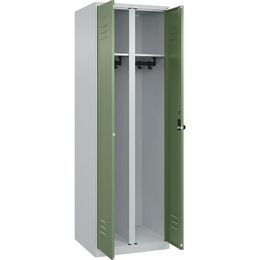C+P Schwarz-Weiß-Spind Classic PLUS, 1 Abteil, lichtgrau / resedagrün, HxB 1850 x 600 mm, mit Bodengleitern, Drehriegel