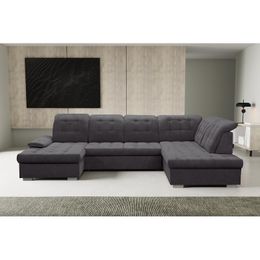 WERK2 Wohnlandschaft »Kordula-New Multifunktion Couch, Breite 332cm, U-Form« Sofa in U-Form mit Schlaffunktion & Bettkasten, Schlafcouch Anthrazit