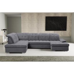 WERK2 Wohnlandschaft »Kordula-New Multifunktion Couch, Breite 332cm, U-Form« Sofa in U-Form mit Schlaffunktion & Bettkasten, Schlafcouch Grau