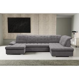 WERK2 Wohnlandschaft »Kordula-New Multifunktion Couch, Breite 332cm, U-Form« Sofa in U-Form mit Schlaffunktion & Bettkasten, Schlafcouch Grau