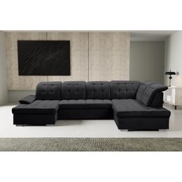 WERK2 Wohnlandschaft »Kordula-New Multifunktion Couch, Breite 332cm, U-Form« Sofa in U-Form mit Schlaffunktion & Bettkasten, Schlafcouch Anthrazit