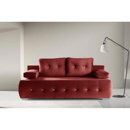 WERK2 Schlafsofa »Monaco Design Bettsofa, pflegeleichter Samtoptik Bezug, Breite 205cm« 2-Sitzer Schlafcouch mit Bettkasten & funkelnden...