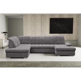 WERK2 Wohnlandschaft »Kordula-New Multifunktion Couch, Breite 332cm, U-Form« Sofa in U-Form mit Schlaffunktion & Bettkasten, Schlafcouch Grau