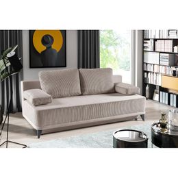 WERK2 Schlafsofa »Rosso Breite 204, Liegefläche 140/200cm. aktueller Cord Materialmix« 2-Sitzer Sofa und Schlafcouch mit Federkern & Bettkasten Beige