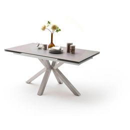 MCA furniture Esstisch &raquo;Nagano&laquo; Esstisch Glas-Keramik mit Stirnauszug Hellgrau + Edelstahl geb&uuml;rstet + Hellgrau Tischplatte aus Sicherheitsglas mit...