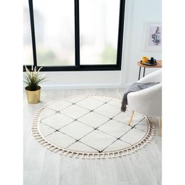 MyFlair MÖBEL & ACCESSOIRES Hochflor-Teppich »Moroccan Square« rund 24 mm Höhe modern, marokkanisches Design, Rauten Muster, weich, mit Fransen...