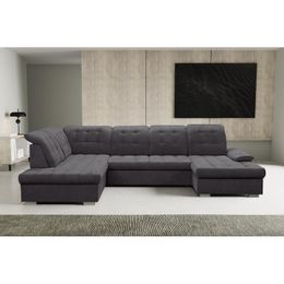 WERK2 Wohnlandschaft »Kordula-New Multifunktion Couch, Breite 332cm, U-Form« Sofa in U-Form mit Schlaffunktion & Bettkasten, Schlafcouch Anthrazit