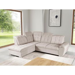 WERK2 Ecksofa »Brindisi, Multifunktion, bequem & komfortabel, Breite 263cm, L-Form« mit verstellbaren Kopfteilen, Bettfunktion & Bettkasten Creme