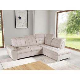 WERK2 Ecksofa »Brindisi, Multifunktion, bequem & komfortabel, Breite 263cm, L-Form« mit verstellbaren Kopfteilen, Bettfunktion & Bettkasten Creme