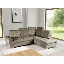 WERK2 Ecksofa »Brindisi, Multifunktion, bequem & komfortabel, Breite 263cm, L-Form« mit verstellbaren Kopfteilen, Bettfunktion & Bettkasten beige