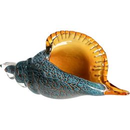 CASABLANCA BY GILDE Dekoobjekt &raquo;Skulptur Riesenmuschel&laquo; H&ouml;he 13 cm, durchgef&auml;rbtes Glas, maritim, Wohnzimmer blau/gelb