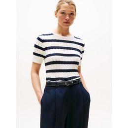 Tommy Hilfiger Damen Kurzarmpullover &raquo;CO CABLE MID GG S/S C-NK SWT&laquo; mit Zopfmuster beige L (40)