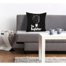 queence Dekokissen &raquo;THE DOGFATHER&laquo; mit einem Mops im Anzug schwarz + bedruckt Obermaterial: 100% Polyester B/L: 40 cm x 40 cm