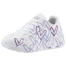 Skechers Sneaker »UNO LITE - SPREAD THE WORLD«, Schnürschuh mit süßem herzchen Print, Größenschablone zum Download weiß-lila 27 27 Modischer...