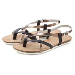Vivance Zehentrenner Sandale, Sandalette, Sommerschuh aus hochwertigem Leder schwarz 40 40 Im modischen Metallic-Design und mit raffinierten Riemchen