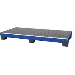 eurokraft pro Stahl-Auffangwanne mit Kunststoff-Füßen, LxBxH 2460 x 1210 x 260 mm, blau, mit Gitterrost