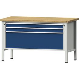 ANKE Werkbank 1500 mm breit, Gestellbauweise, 3 Schubladen à 2 x 90, 1 x 360 mm, Buchemassivplatte, Höhe 890 mm