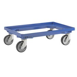 eurokraft basic Profi-Fahrgestell, 600 x 400 mm, 4 Lenkrollen mit Gummibandage, blau