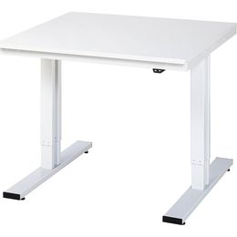 Rau Arbeitstisch, elektrisch höhenverstellbar - Tragkraft 300 kg, Höhe 720 - 1120 mm, Spanplatte MF-beschichtet, BxT 1000 x 1000 mm