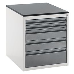 Rau Schubladenschrank mit Teleskopführungen, Höhe 640 mm, Schubladen 2 x 60, 2 x 120, 1 x 180 mm, lichtgRau / anthrazit-metallic, Breite 580 mm