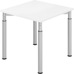 VERA-ZWO - Schreibtisch mit 4-Fuß-Gestell, höhenverstellbar, Tiefe 800 mm, Breite 800 mm, weiß / alusilber kaiserkraft
