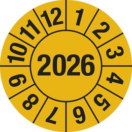 Prüfplakette, Jahreszahl 4-stellig, Dokumentenfolie, Ø 25 mm, VE 10 Stk, 2026, gelb kaiserkraft
