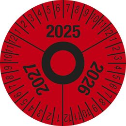 Prüfplakette, Mehrjahreszahlen, rot, Folie, Ø 40 mm, VE 10 Stk, 2025 - 2027 kaiserkraft